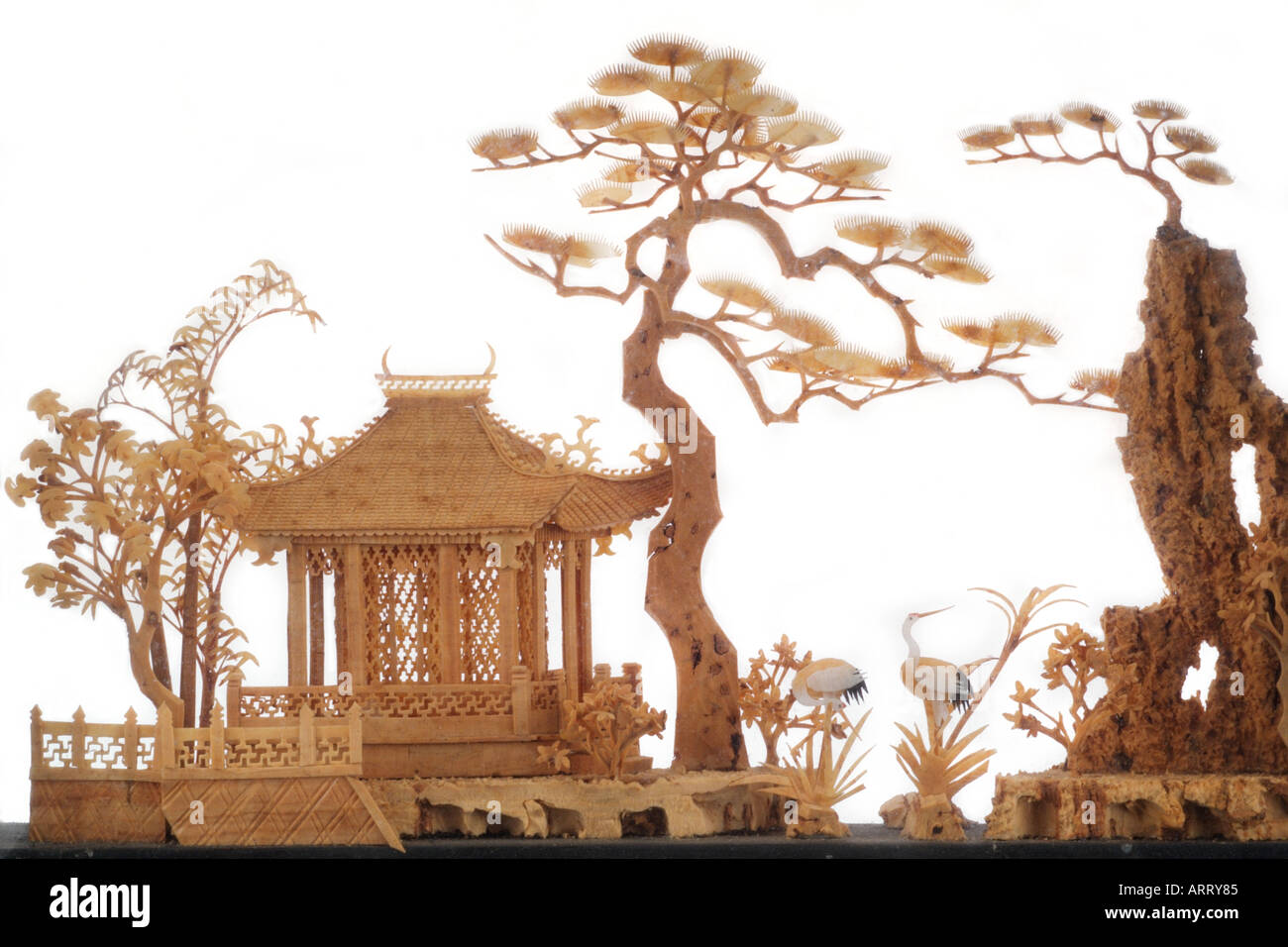 Cork model landscape miniature pagoda tree rock crane china Chinese ...