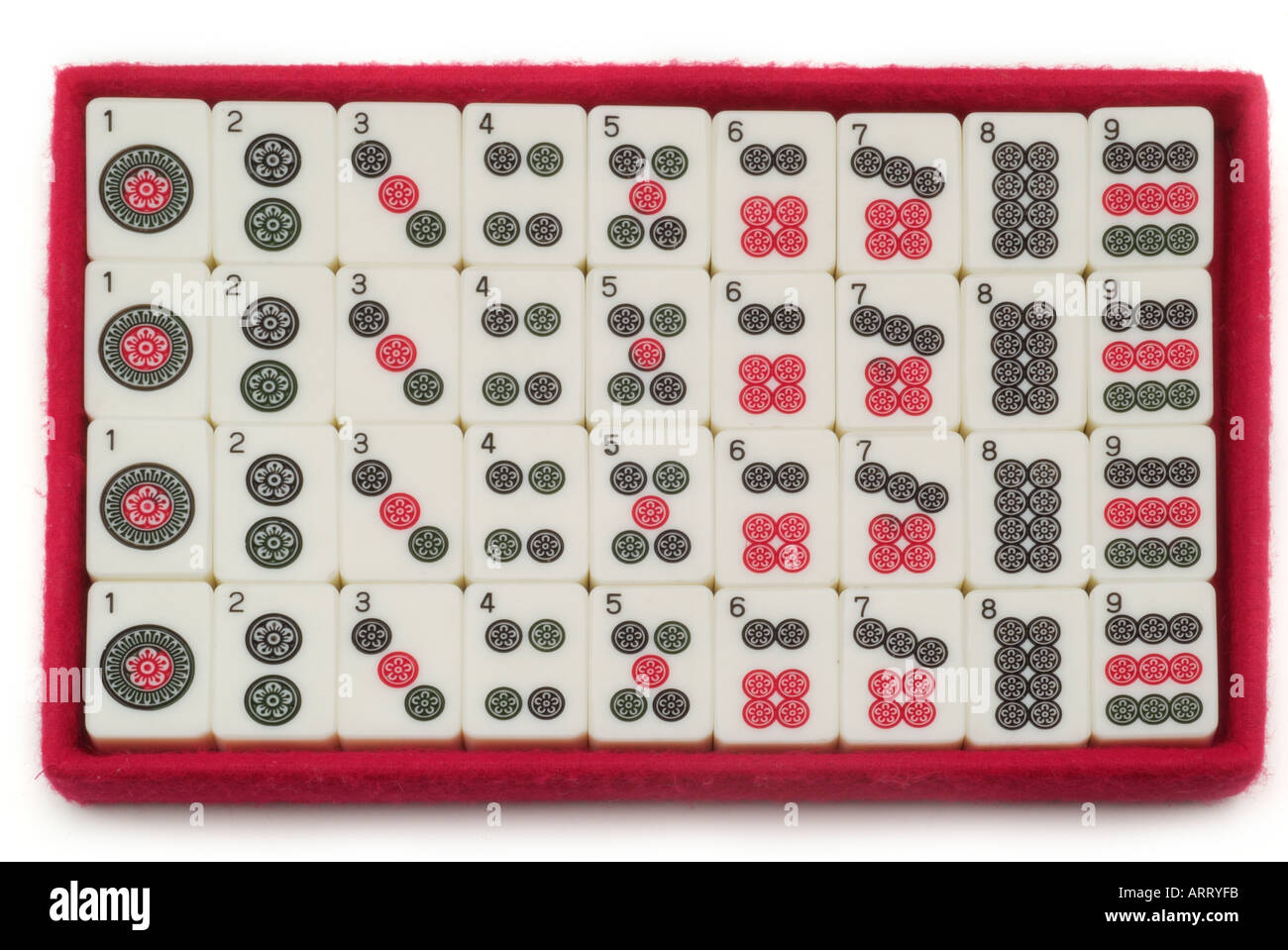 Mah Jongg tiles pieces in tray circle characters Stock Photo - Alamy