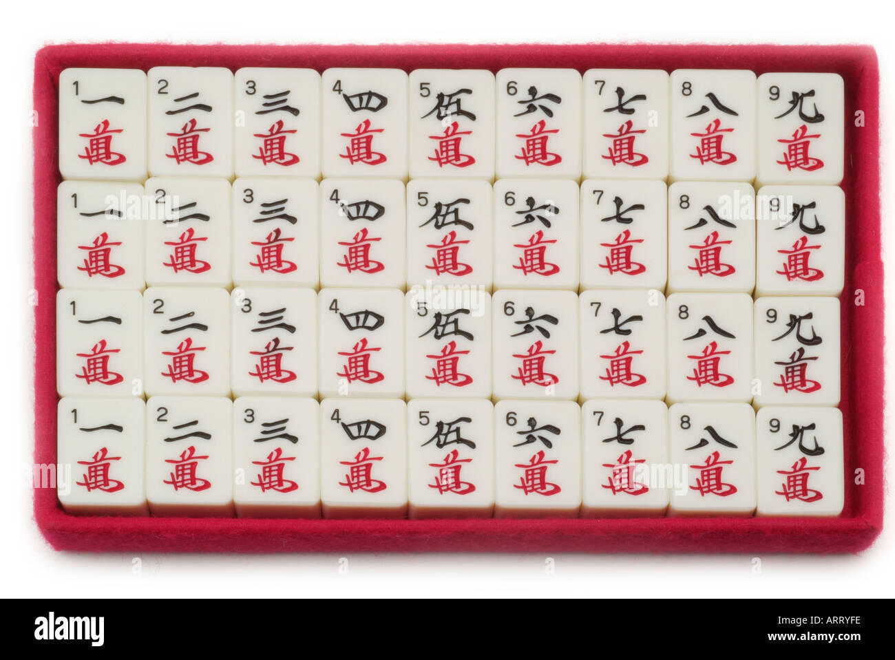 Mah Jongg tiles pieces in tray number characters Stock Photo - Alamy