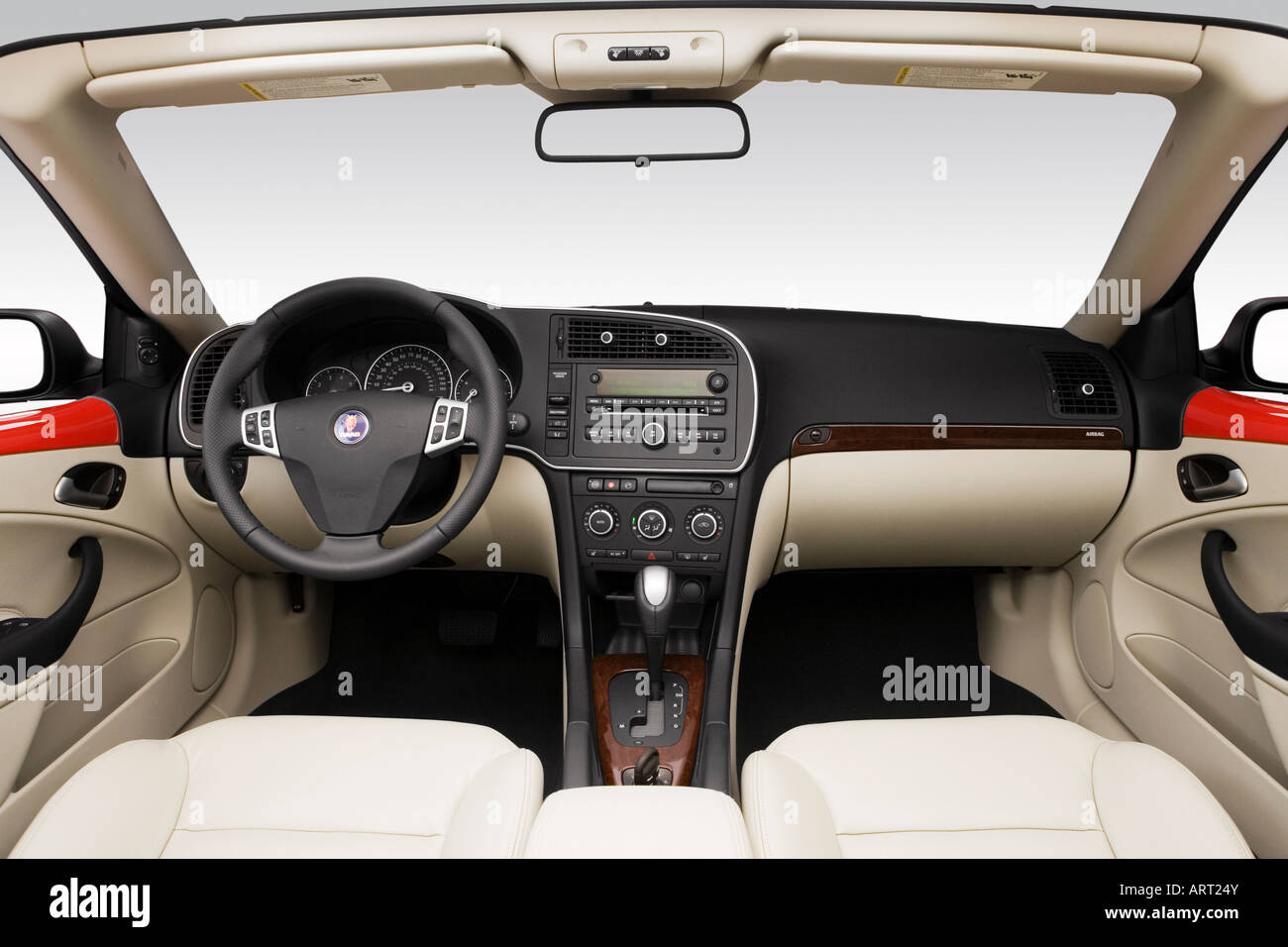 2008 Saab 9-3 2.0T in Red - Dashboard, center console, gear shifter ...