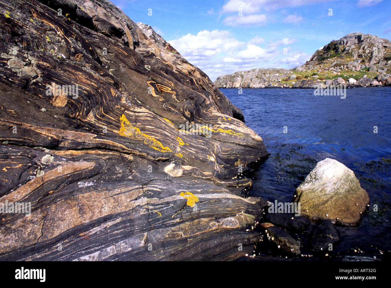 Gneiss outcrop on Bockholmen (Bock Isle), Bohuslan, west coast of ...