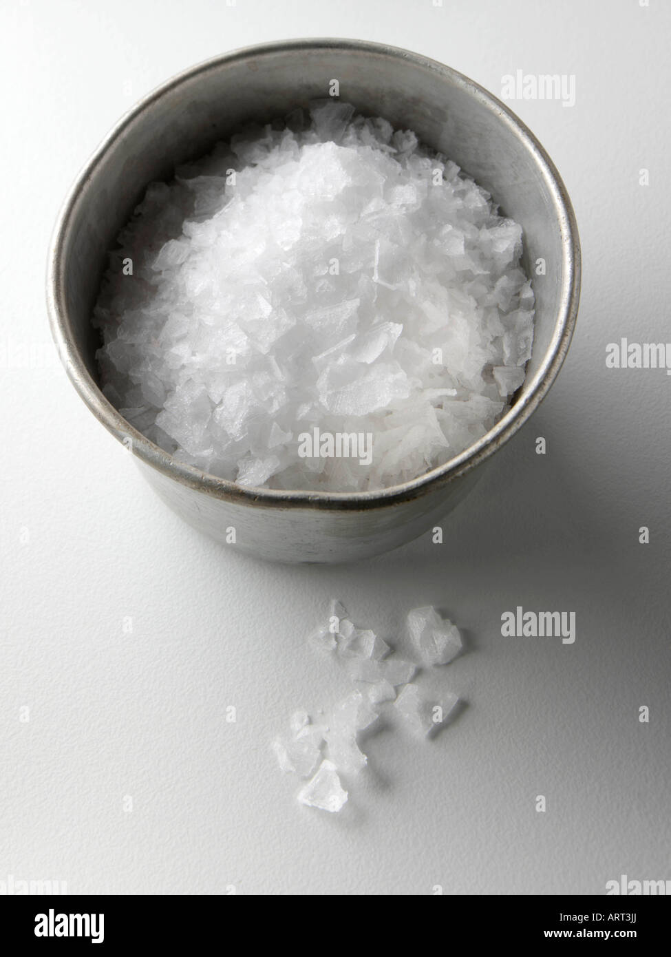 A pot of Maldon salt on a white background editorial food Stock Photo ...