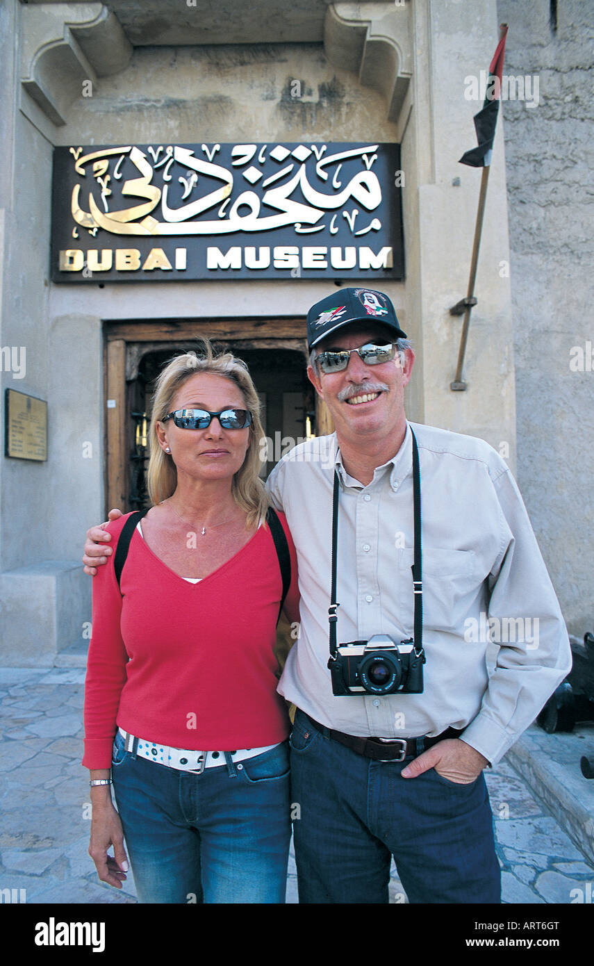Western tourist couple in front of Dubai Museum, United Arab Emirates ...