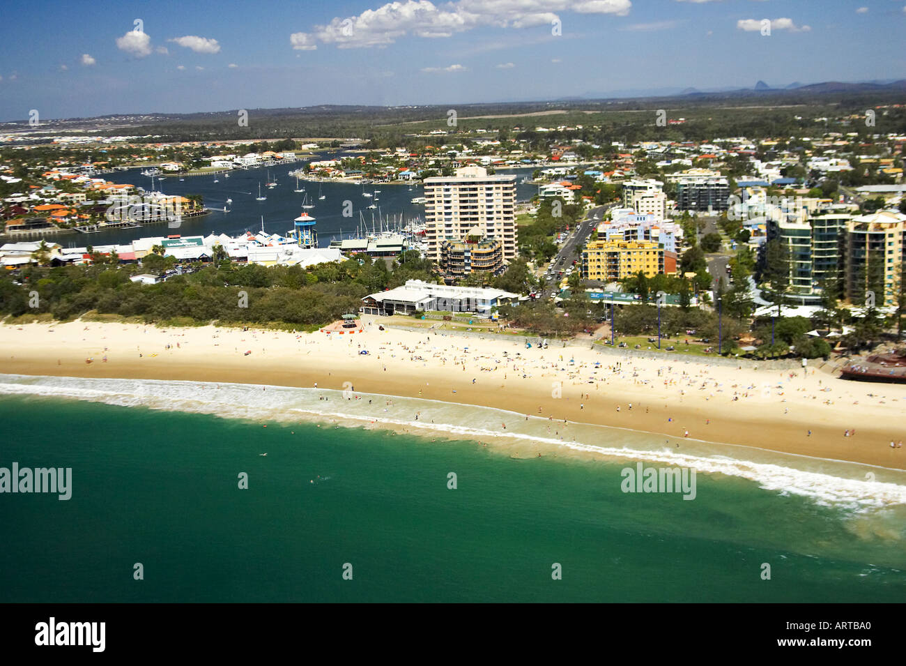 Beach at Mooloolaba Sunshine Coast Queensland Australia aerial Stock ...