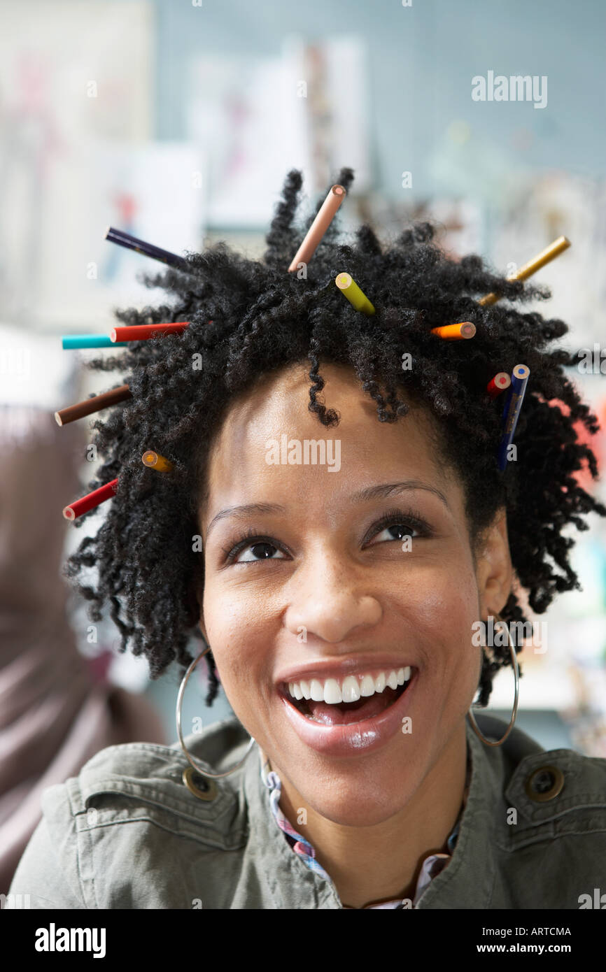 Pencil in hair hi-res stock photography and images - Alamy