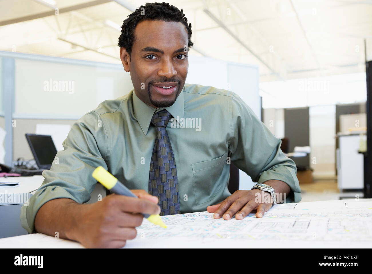 Architect with blueprint Stock Photo - Alamy