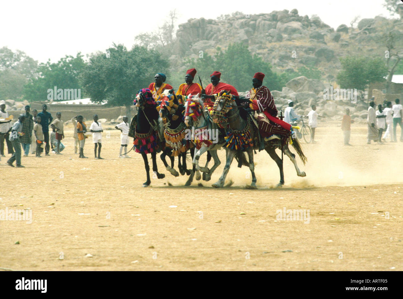 Fulani cavalry demonstration in North Cameroon Reiterspiele der Fulbe ...