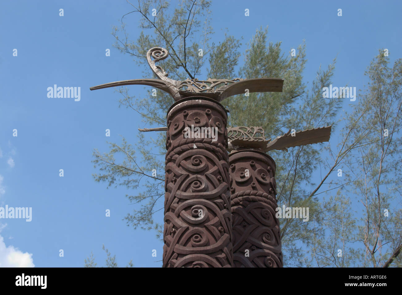keliring ornate wooden poles at malaysian craft complex kuala lumpur ...