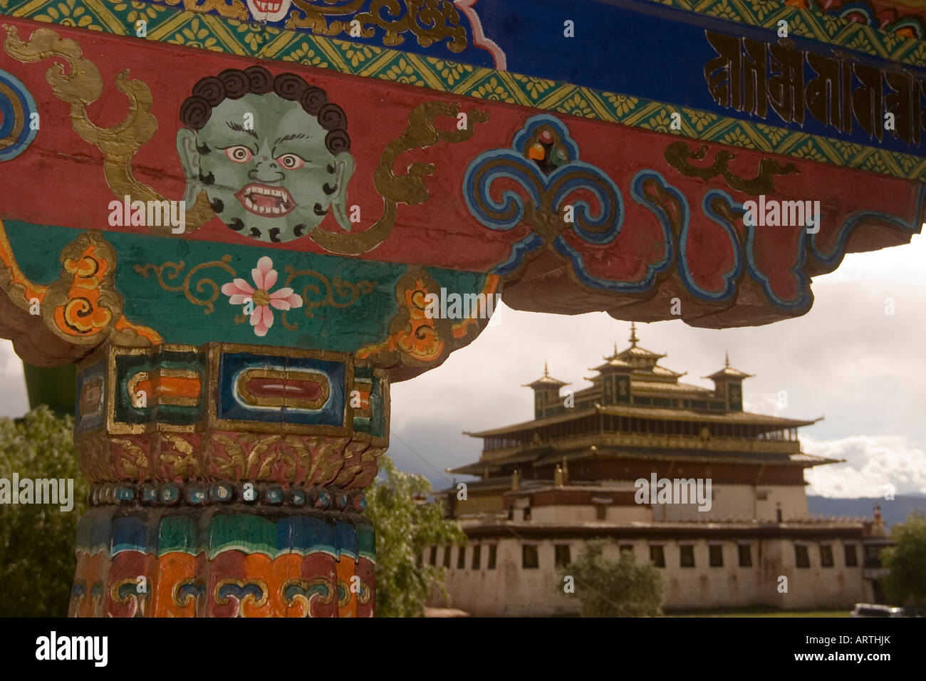 Detail of painted pillar at Samye monastery, near Lhasa, Tibet Stock ...
