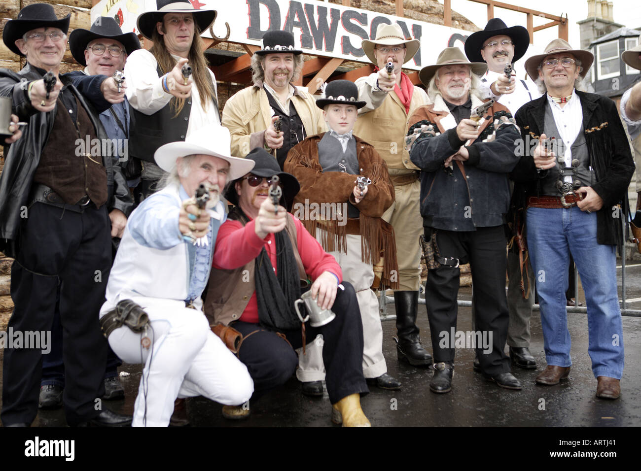 Group photo of cowboys competing in the fastest draw competition Stock ...