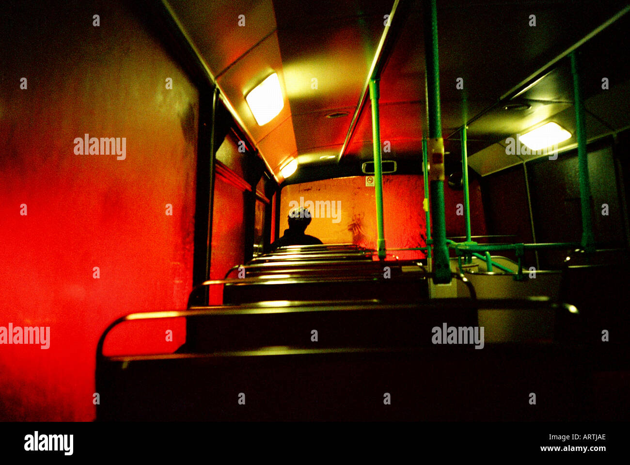 An empty night bus in london on a dark night Stock Photo, Royalty Free ...
