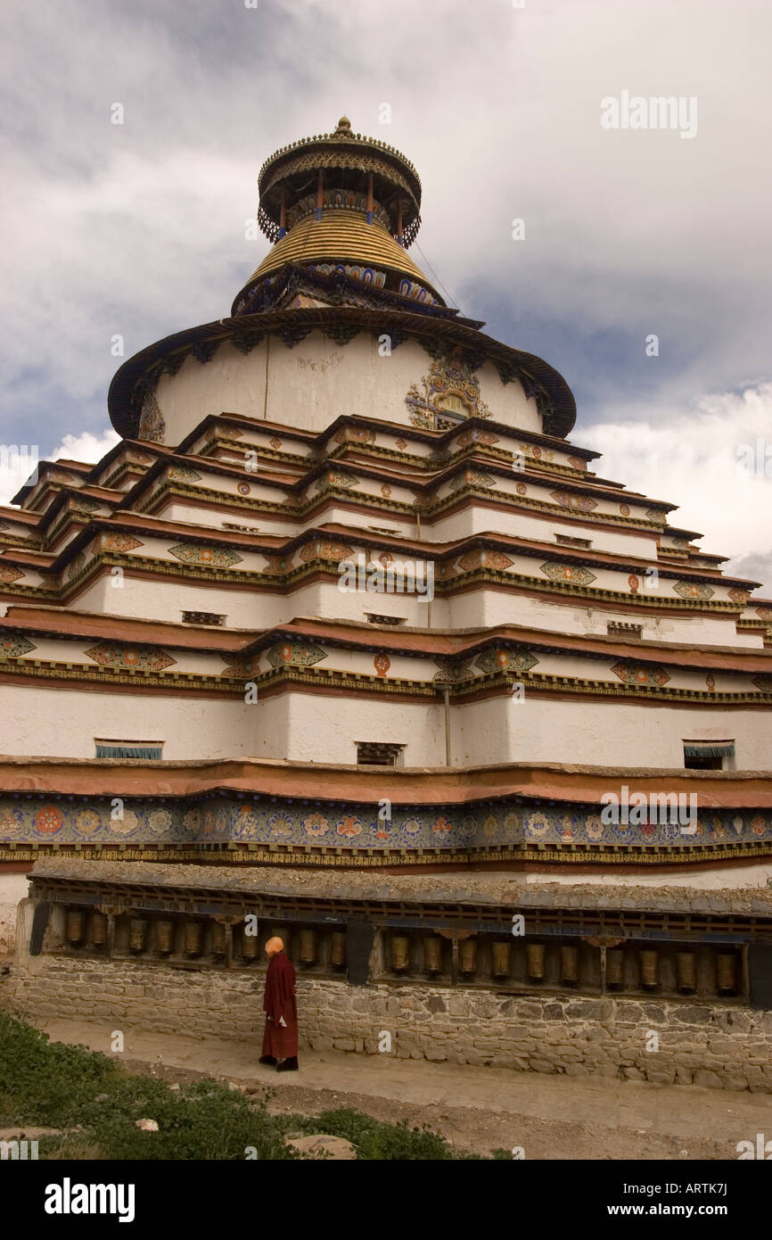 Monk circumambulating Kumbum Stupa, Pelkhor Chode monastery, Gyantse ...