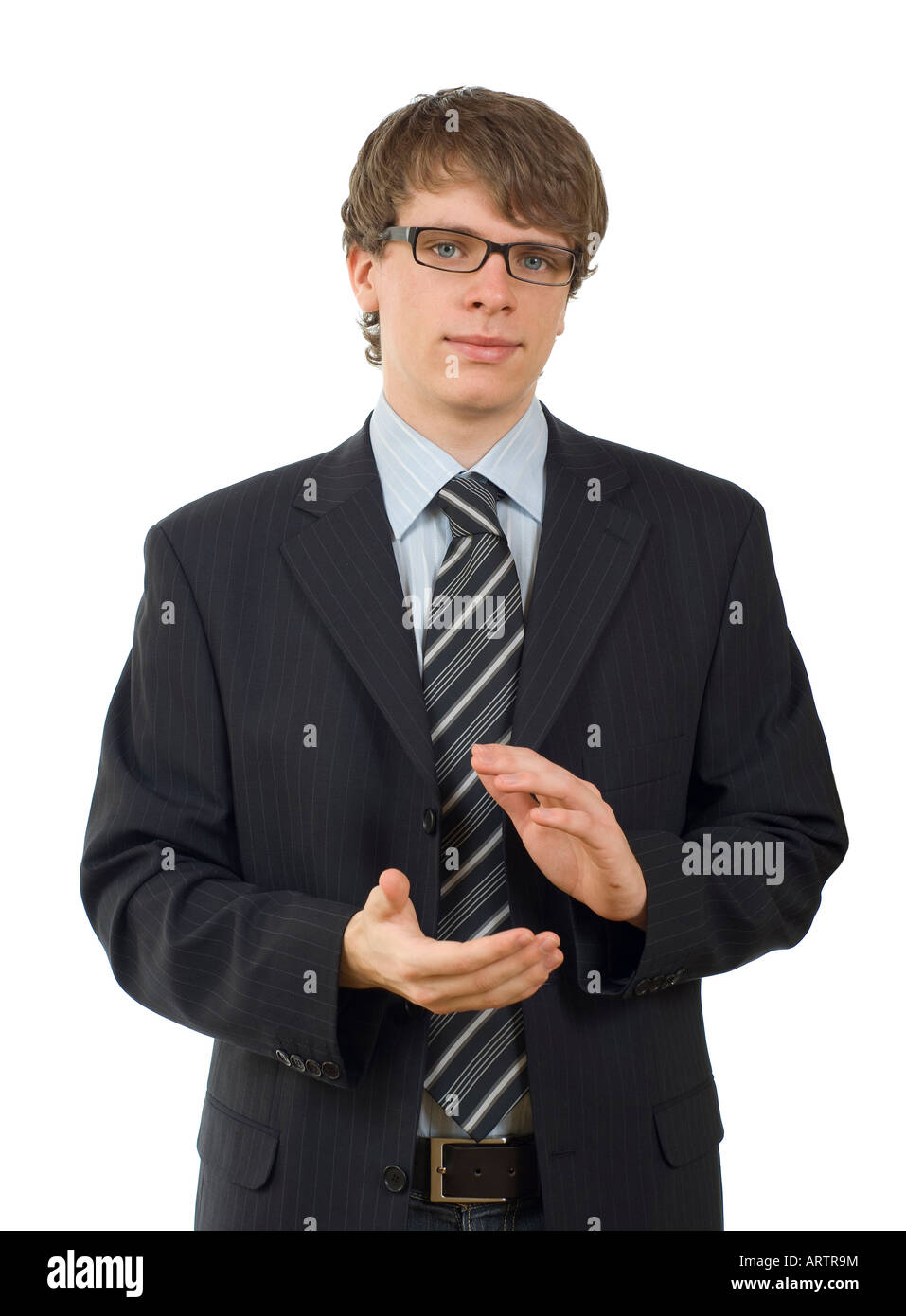 Clapping businessman Studio shoot on white background Stock Photo - Alamy