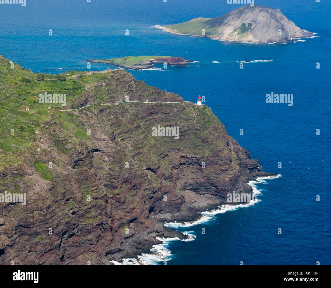 Makapuu Lighthouse and Rabbit Island from 2000 feet Stock Photo - Alamy