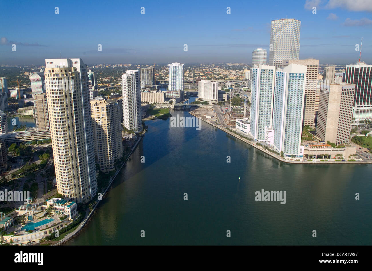 city of Miami Florida mouth of Miami River Brickell Ave drawbridge ...