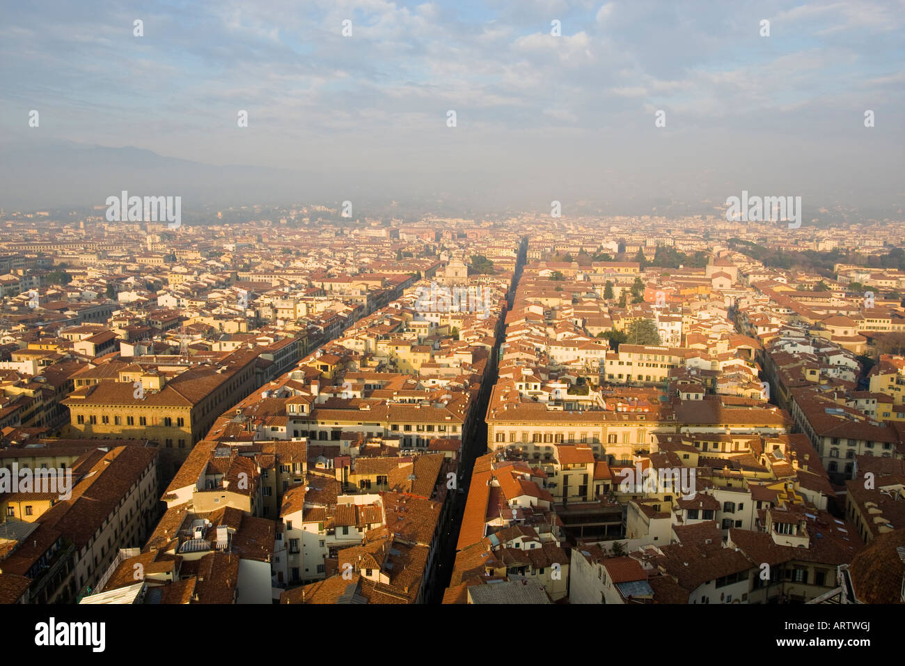 City view of Florence from the top of Giotto's belltower campanile ...