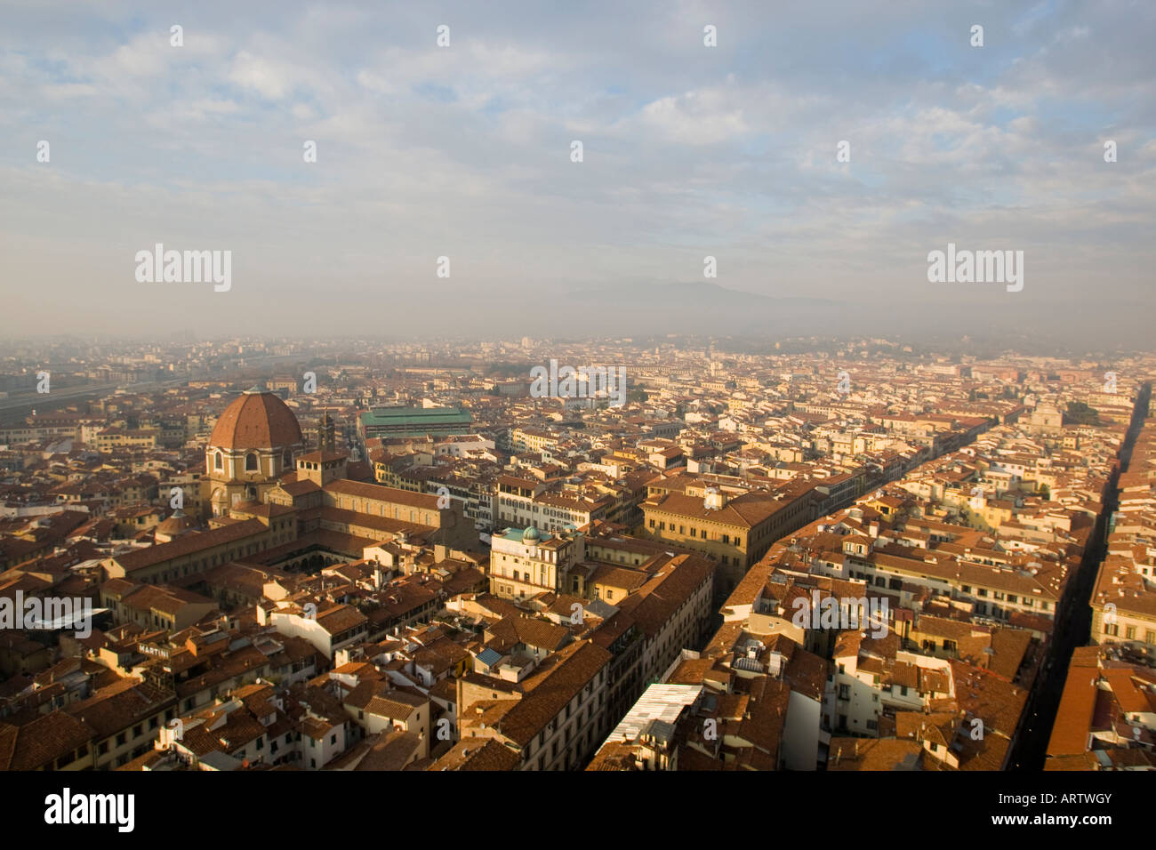 City view of Florence from the top of Giotto's belltower campanile ...