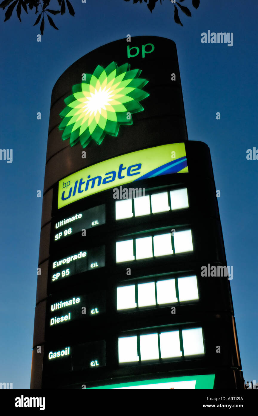 Energy Paris France, BP "Gas Station"Petrol Station"" Lit up" at Night ...