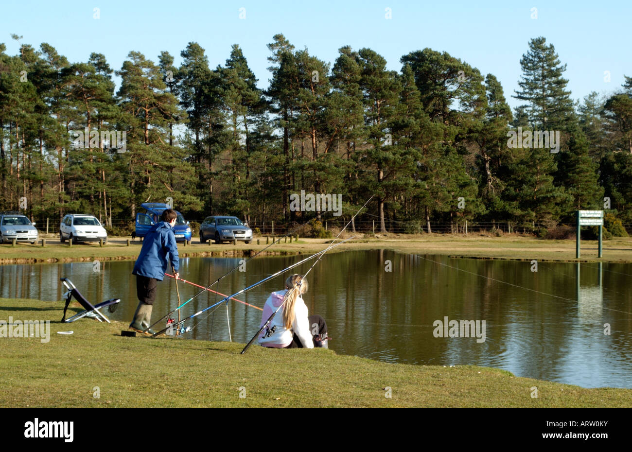Janesmoor Pond New Forest Hampshire England Youngsters fishing ground ...