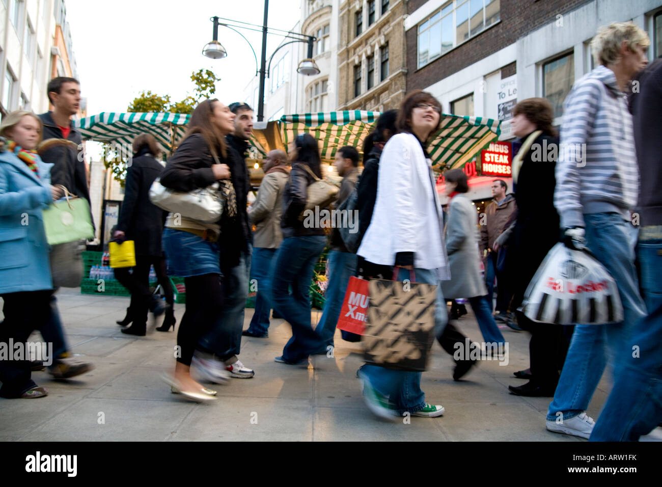 A crowded Oxford Street London UK December 2007 on an unique day when ...