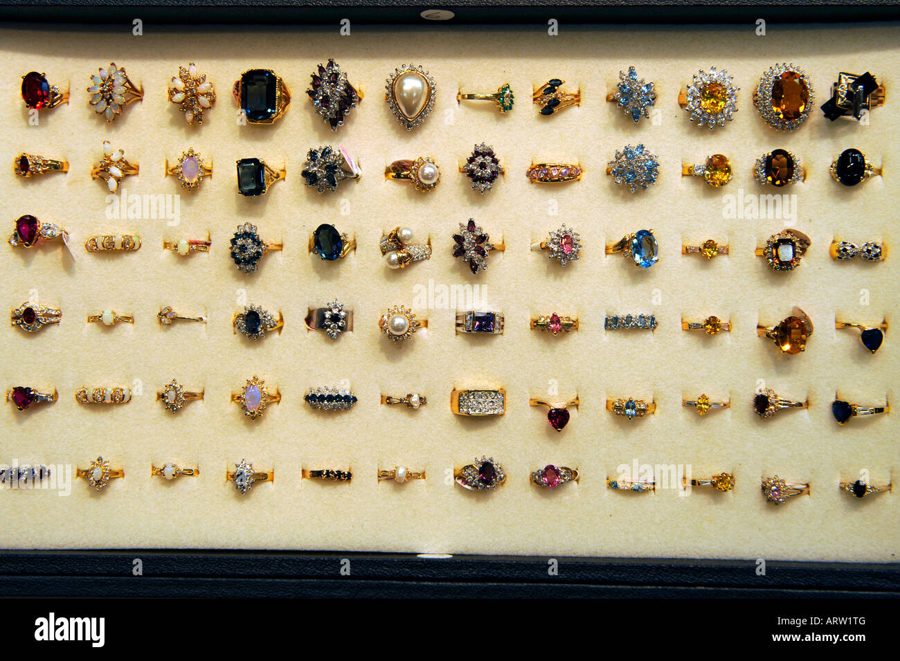 Pattern of colorful rings on display Stock Photo - Alamy