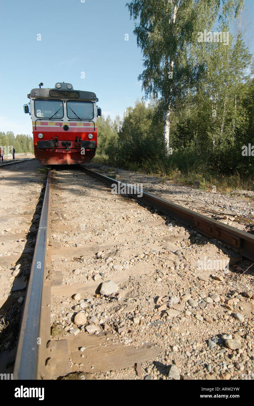A train of the Swedish Inland Railway on tracks Dalarna Sweden August ...