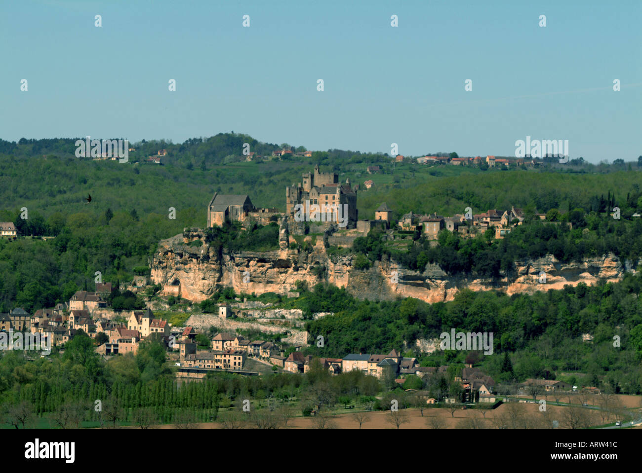 View of Beynac castle from hanging gardens of Marquessac Dordogne Stock ...