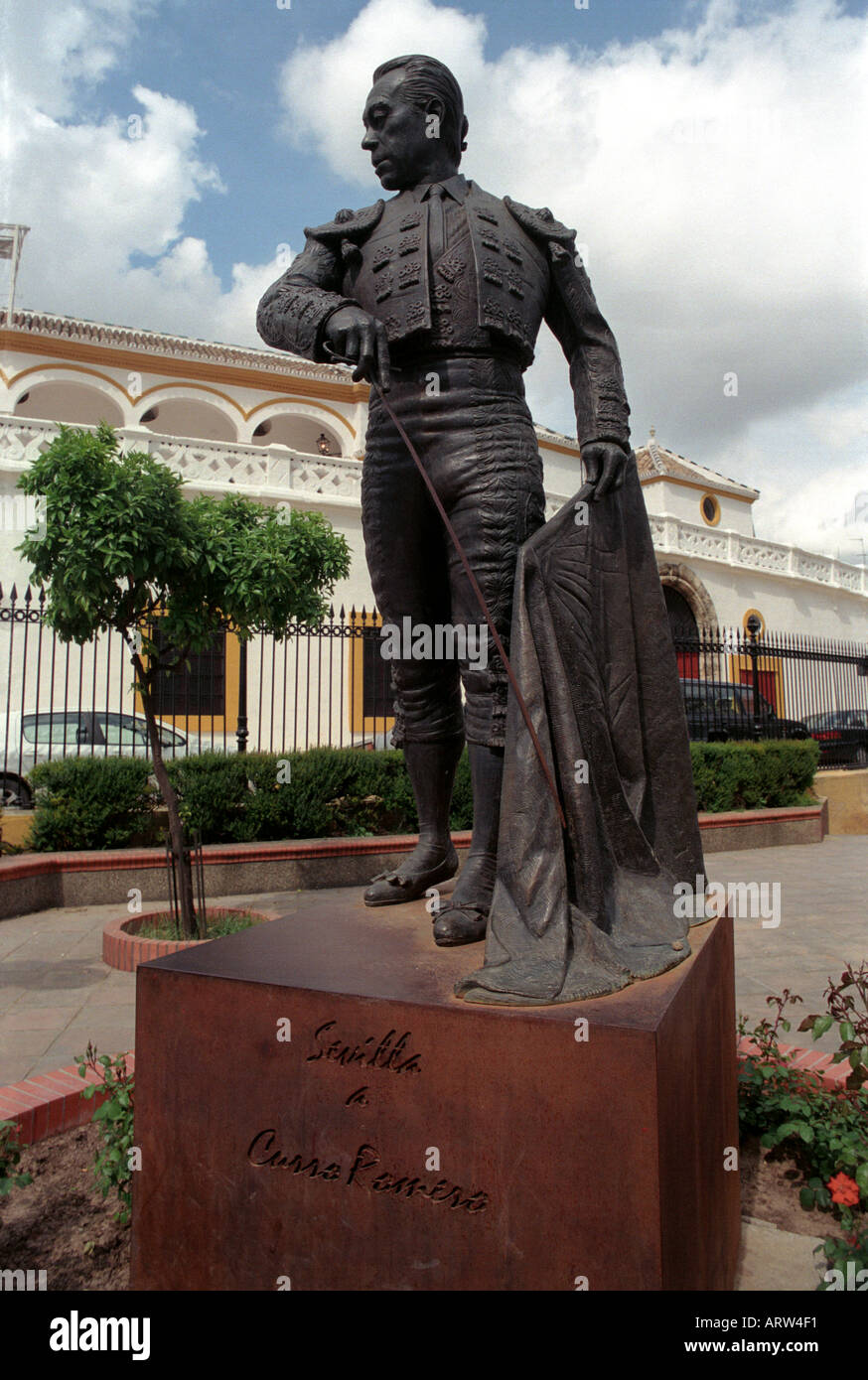 Statue of Matador Curro Romero outside bullring Seville Spain Stock ...