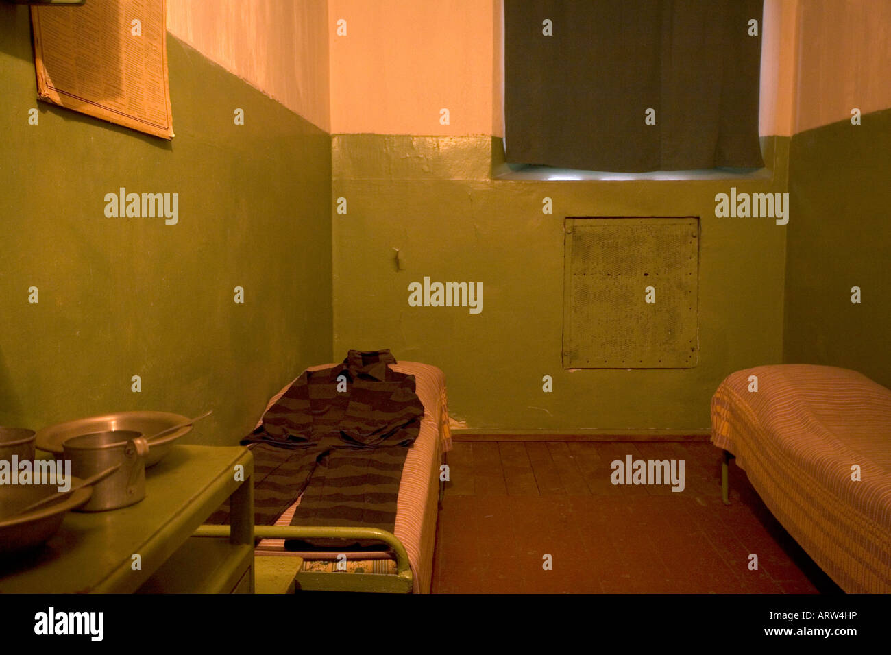 Prison cell and uniform at the Museum of Genocide Victims in Vilnius ...