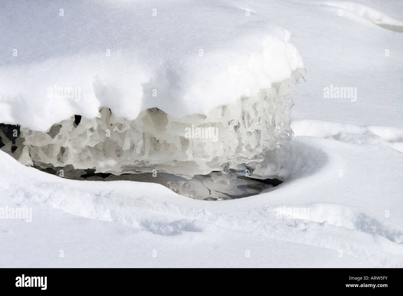 Mounts of snow covered ice on a frozen river Stock Photo - Alamy