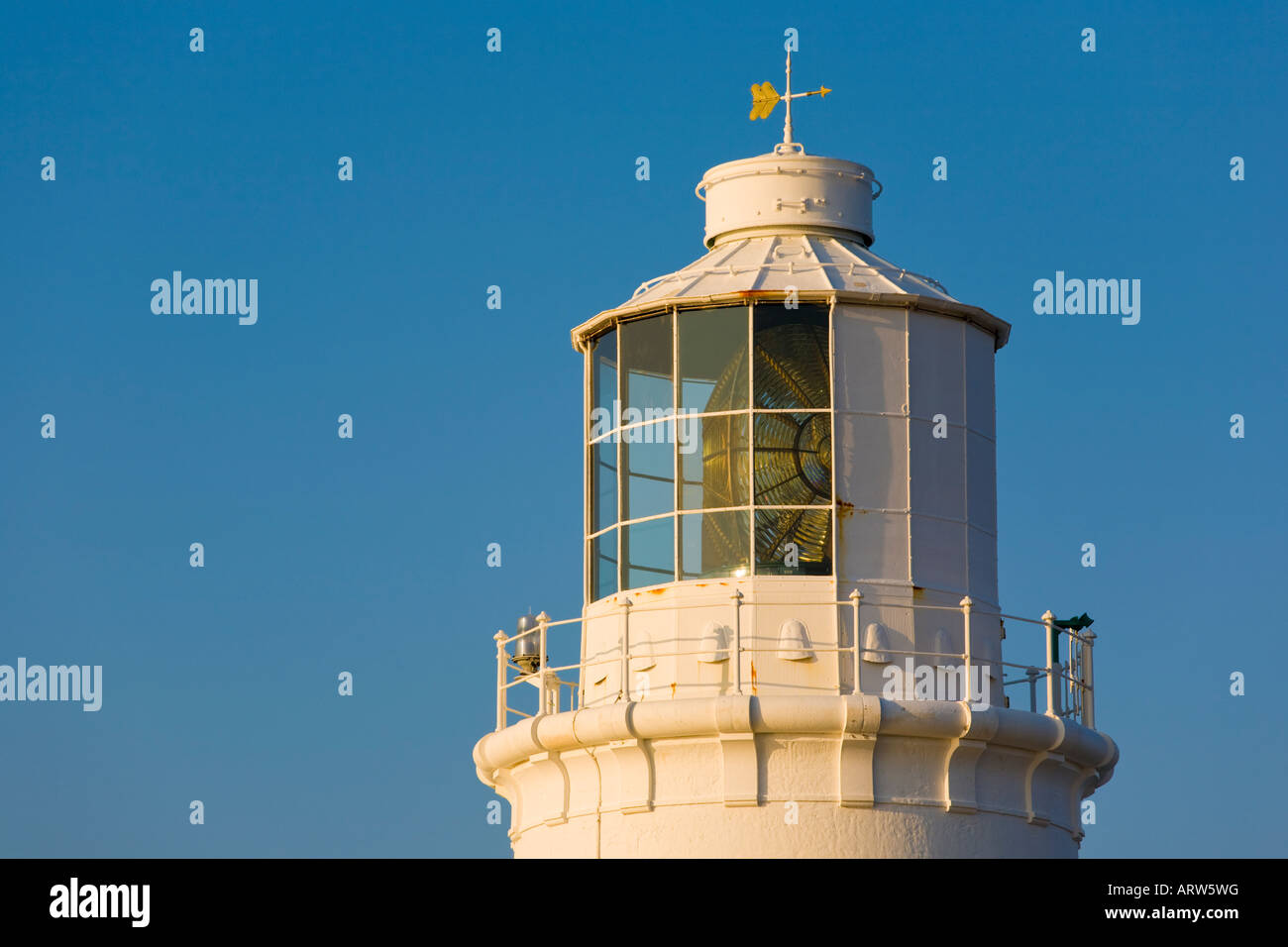 Closeup of the lamp at the top of 27 meter tower on Trevose Head ...