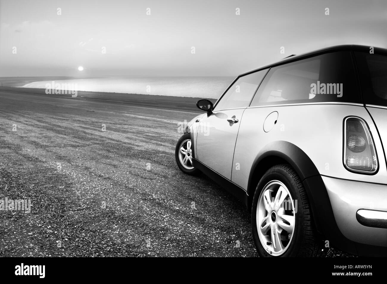 Mini Cooper Grey black/white picture detail close wide angle shote ...