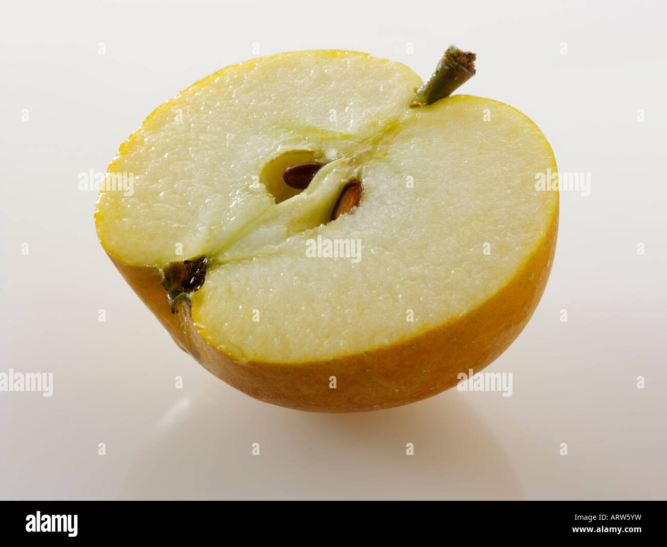English Russet apple half cut against a white background Stock Photo ...