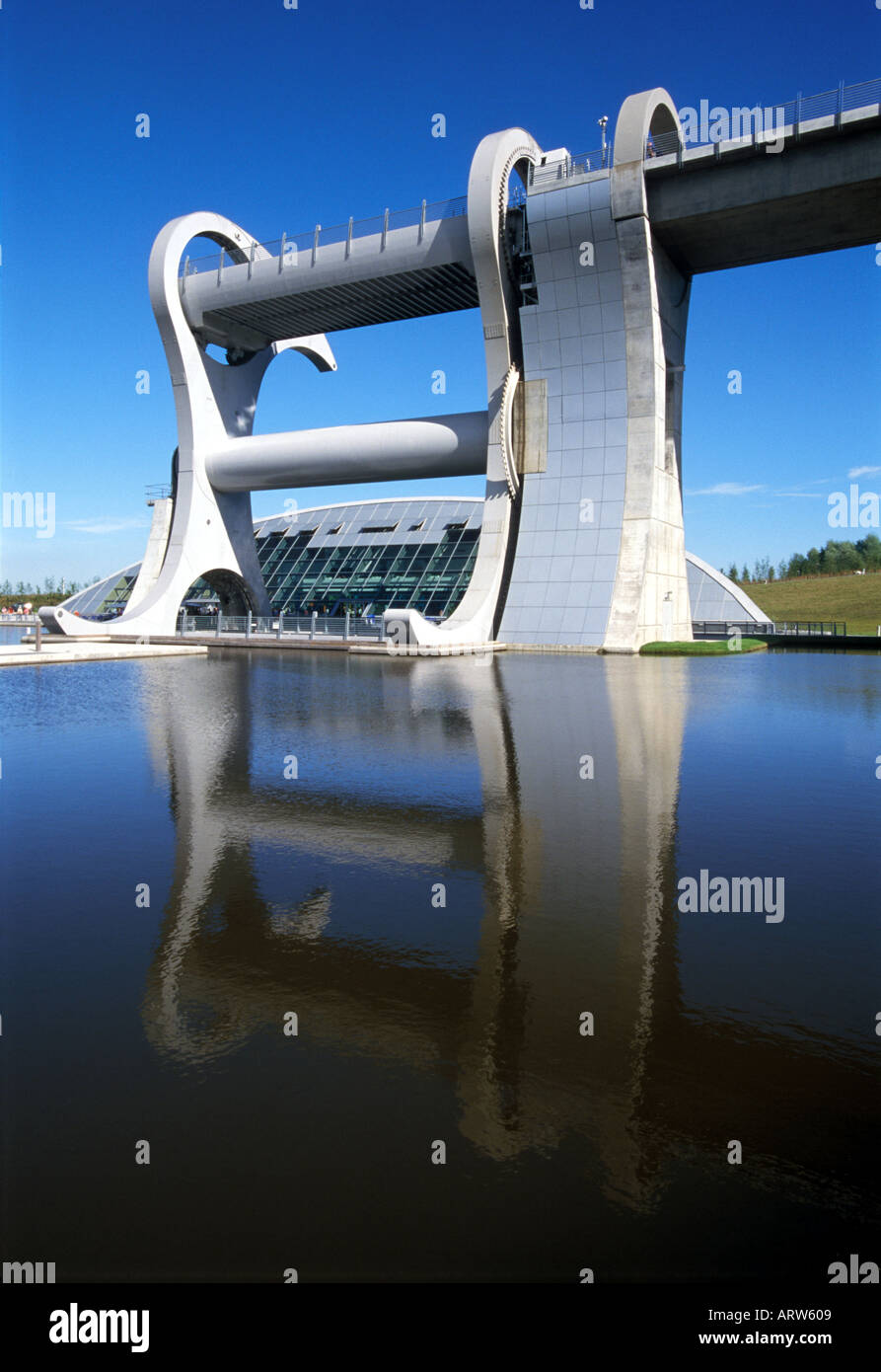 Falkirk Wheel a rotating boat lift joining Forth and Clyde canal with ...