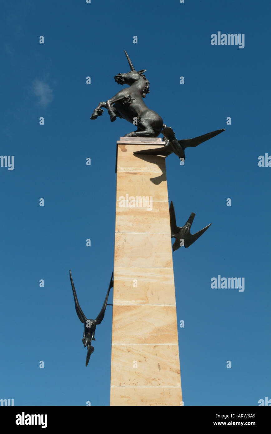 Bronze Unicorn atop Mercat Cross Falcon square Inverness Scotland Stock ...