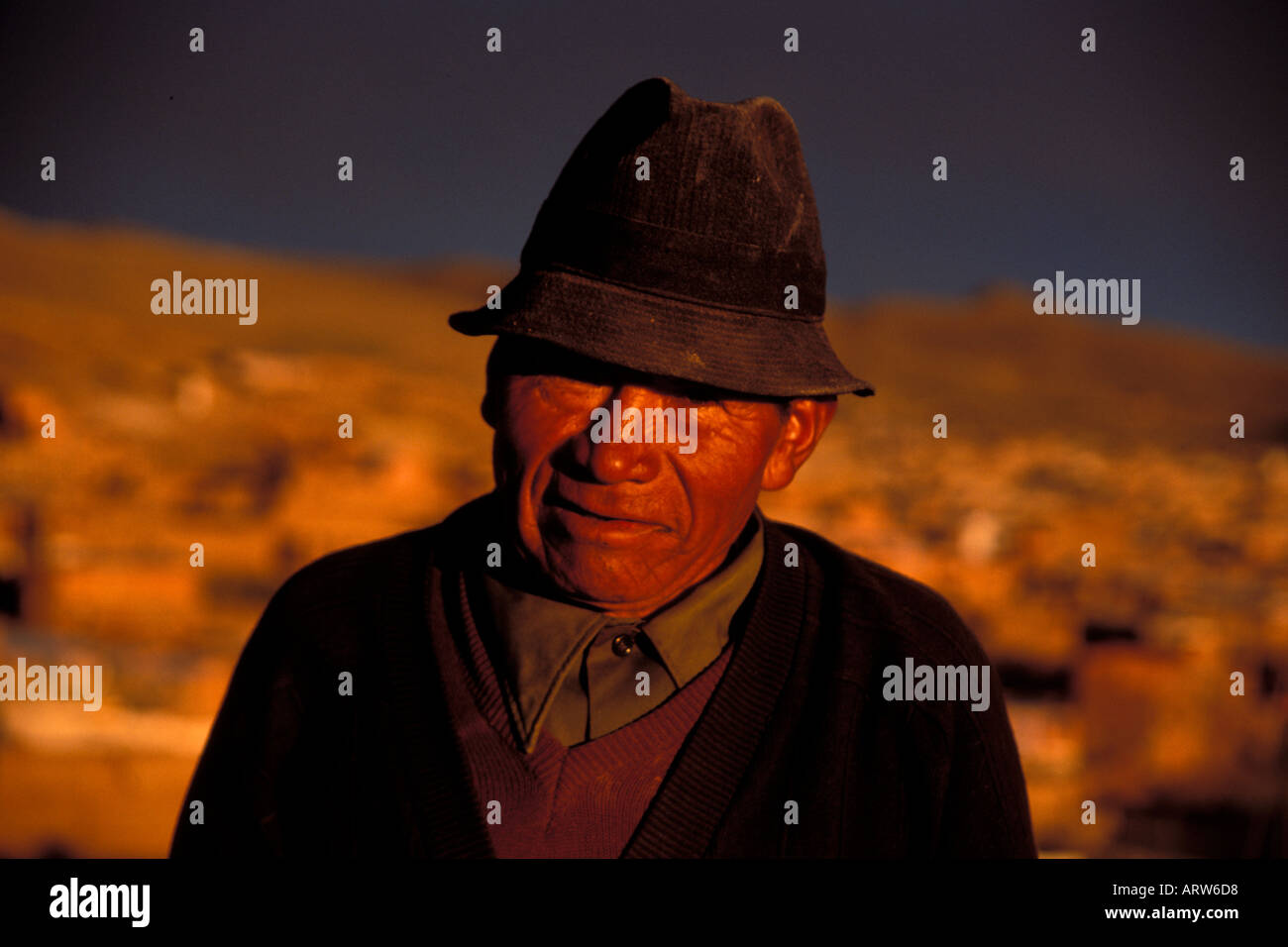 old native man s portrait in potosi at sunset Stock Photo - Alamy
