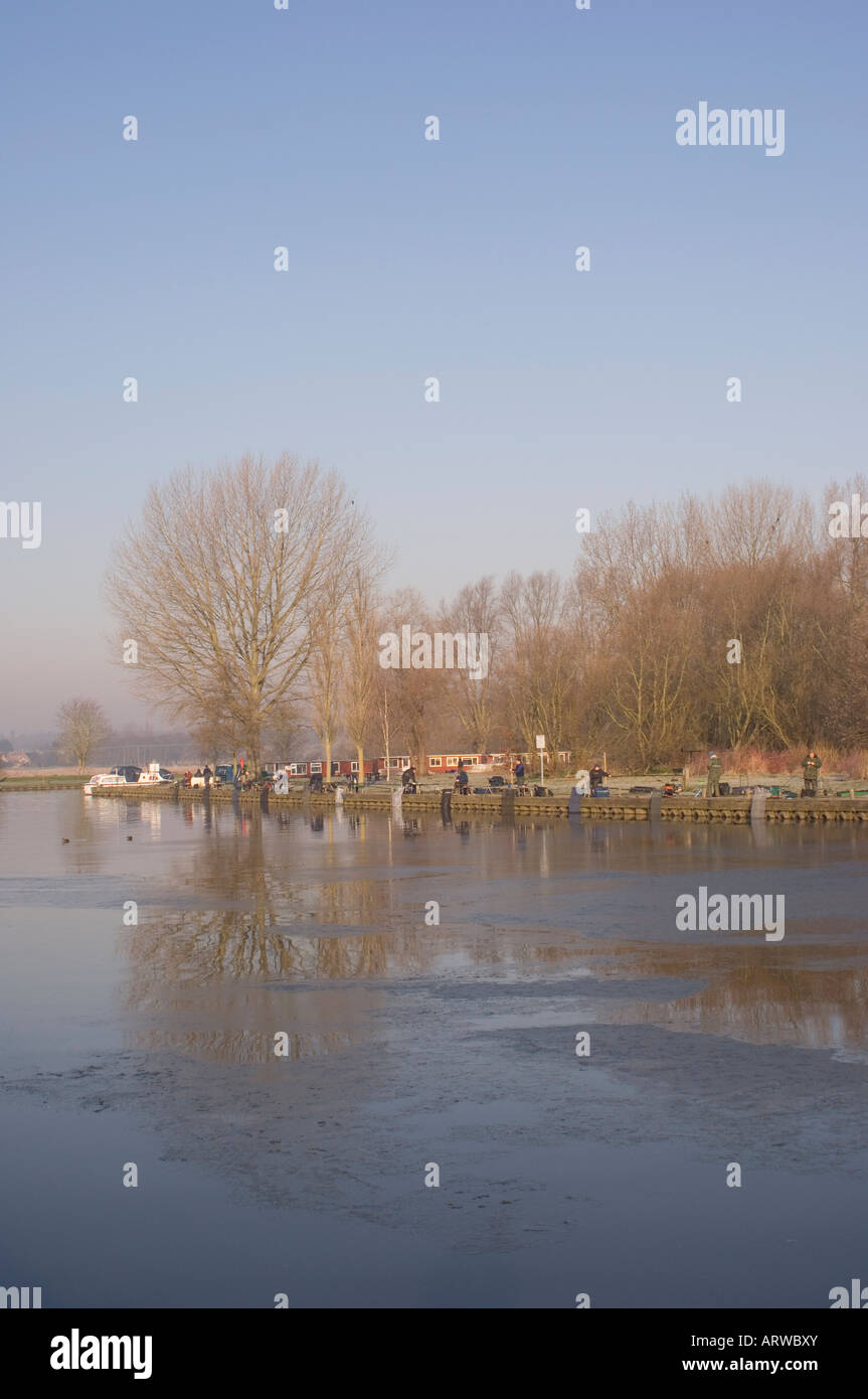 Fishing Match At Beccles Quay In Winter in the uk Stock Photo - Alamy