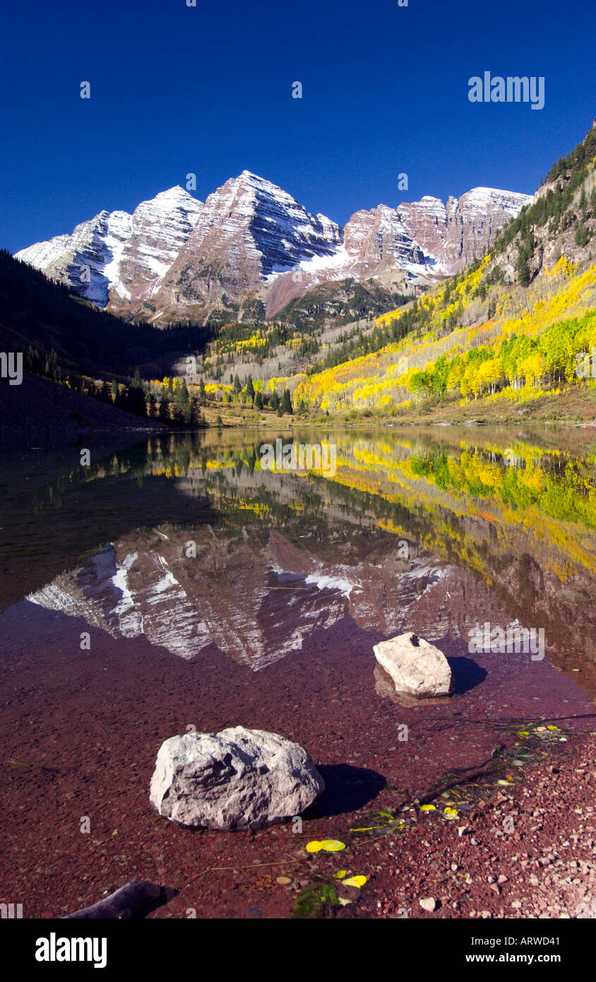 Fall foliage and the Maroon Bells in Colorado USA Stock Photo - Alamy