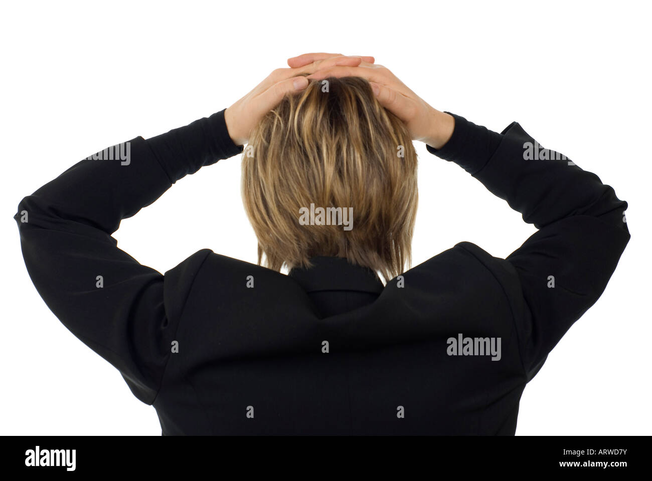 Unsure Business woman Studio shoot on white background Stock Photo - Alamy