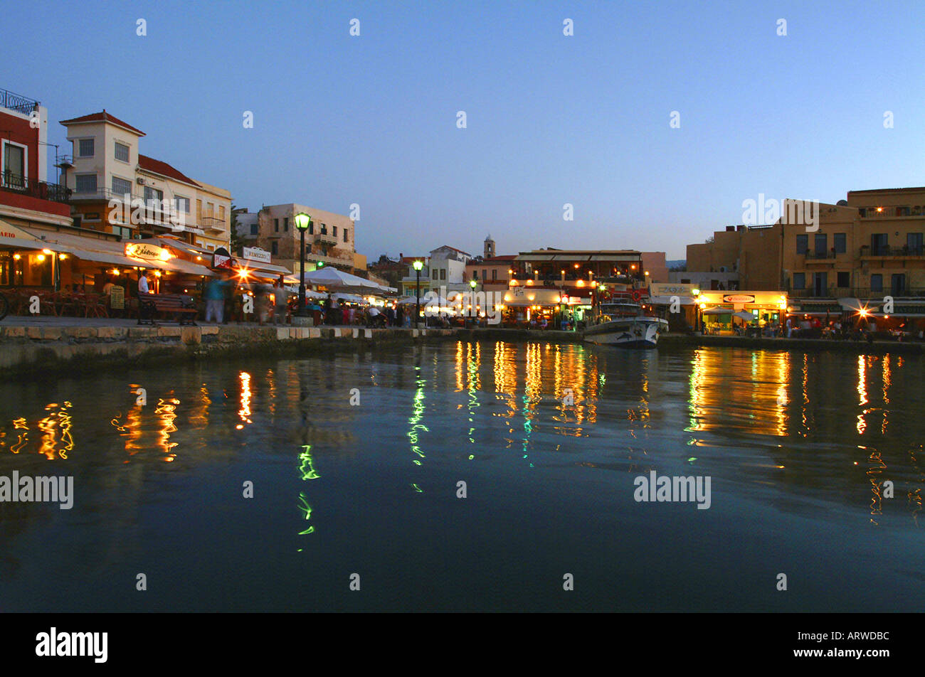 Khania Canea chania Xania harbour Crete Kriti sunset reflections Greece ...