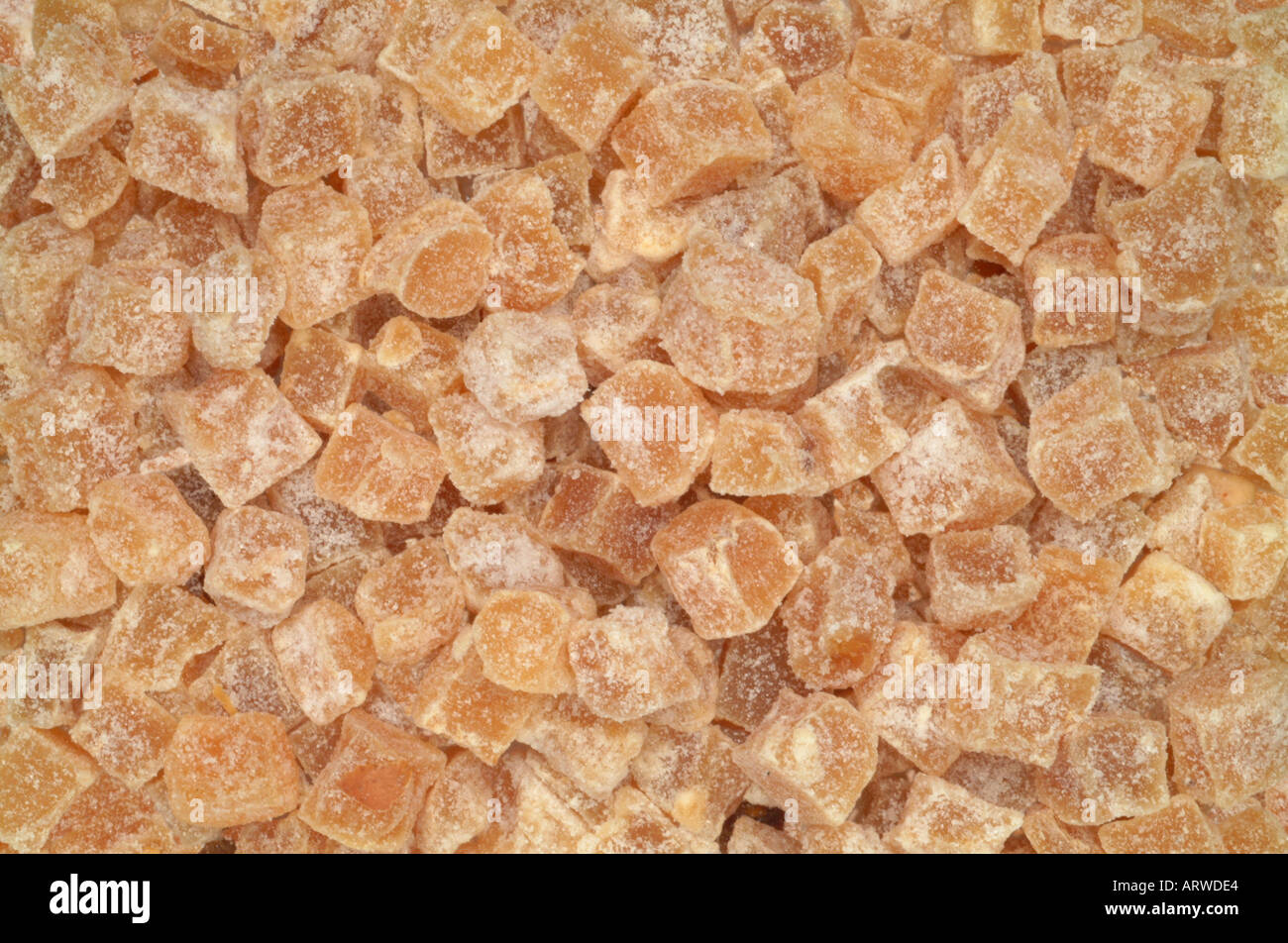 Ginger crystallised crystallized cubed Stock Photo - Alamy