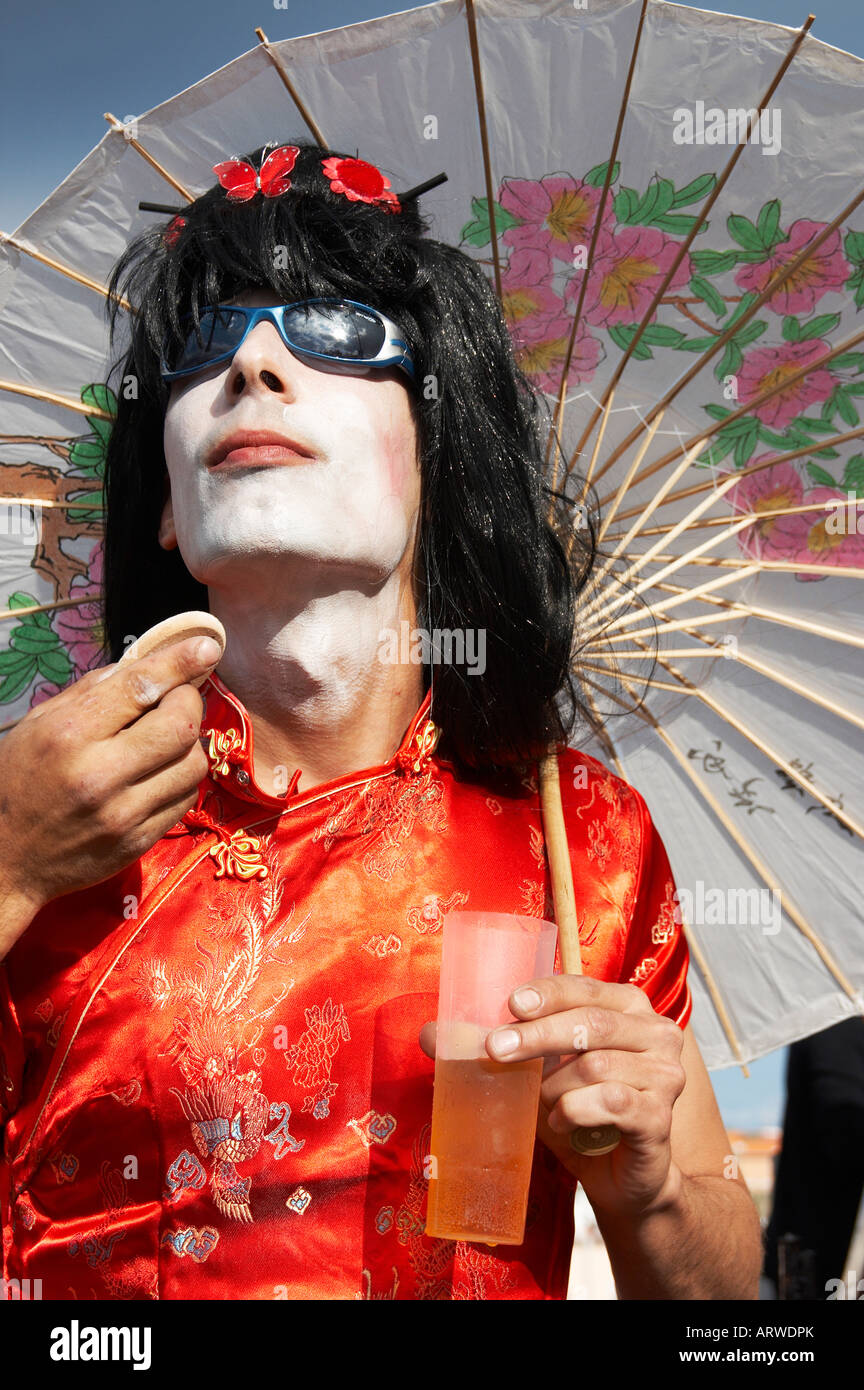 Man dressed as Geisha girl at the 2008 Maspalomas carnival on Gran ...