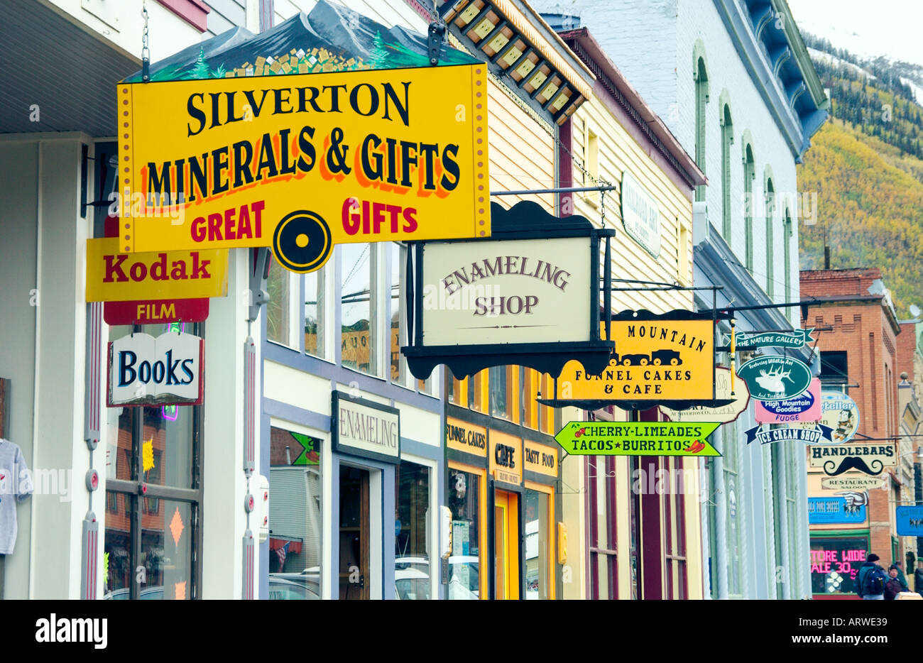 Main street store signs in historic Silverton Colorado USA Stock Photo ...