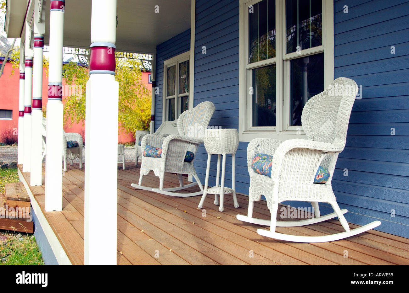 Victorian architecture and veranda in historic Silverton Colorado USA ...