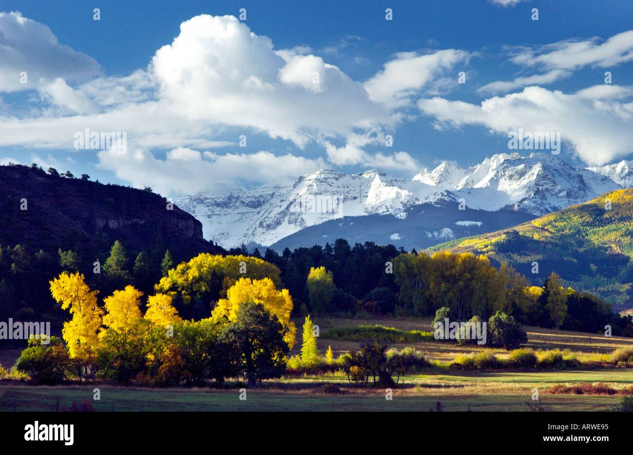 Fall foliage and Dallas Divide near Ridgeway Colorado USA Stock Photo ...