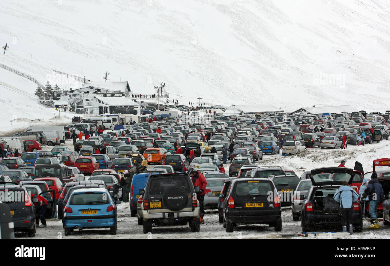 The packed car park on a very busy day at Glenshee ski centre near ...