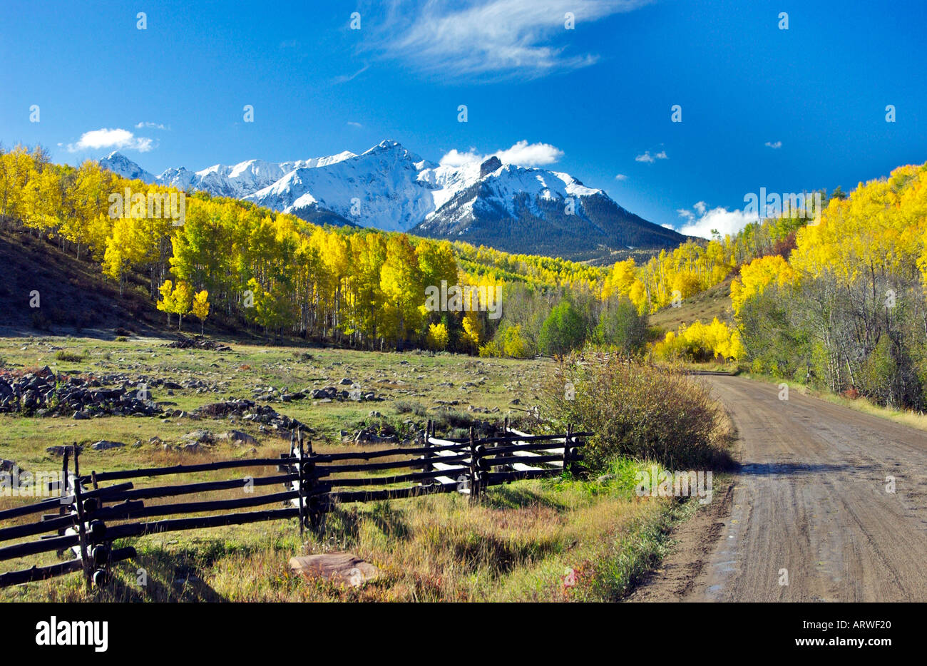 Fall foliage and Last Dollar Road at Dallas Divide USA Stock Photo - Alamy