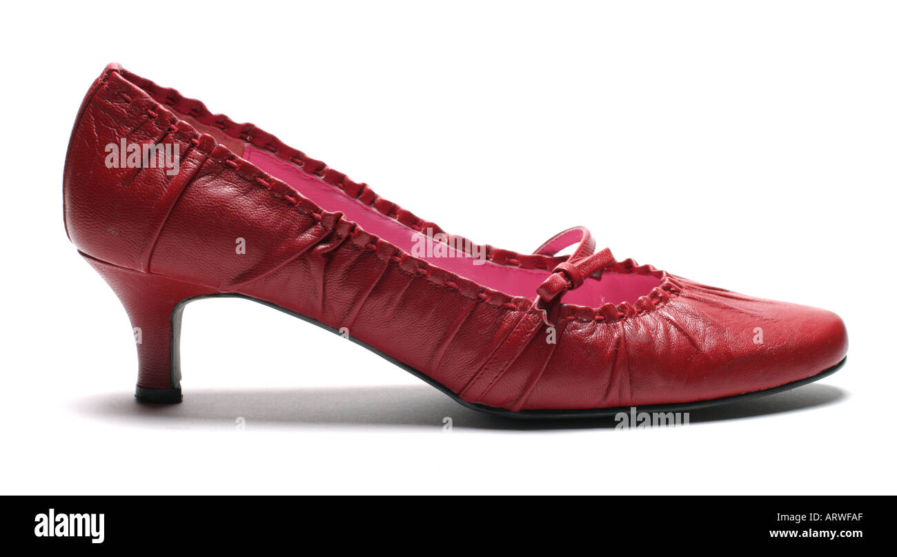 Single red kitten heeled shoe Stock Photo - Alamy