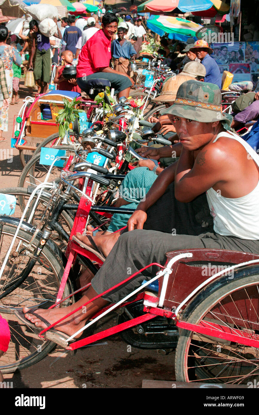 Cycle rickshaws at Kyauktan market, south of Rangoon, (Yangon), Burma ...