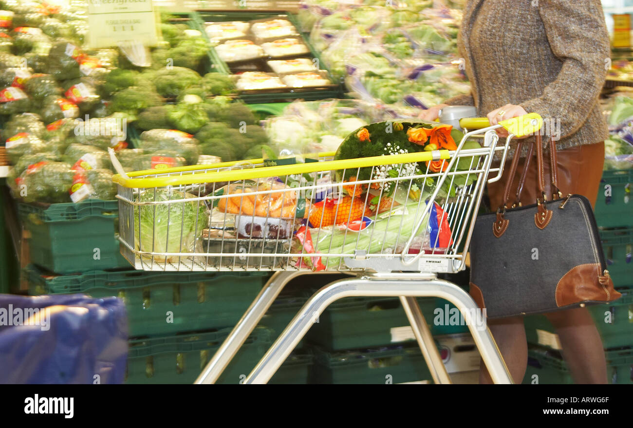 Shopper in a Supermarket with their Shopping Trolley Stock Photo - Alamy